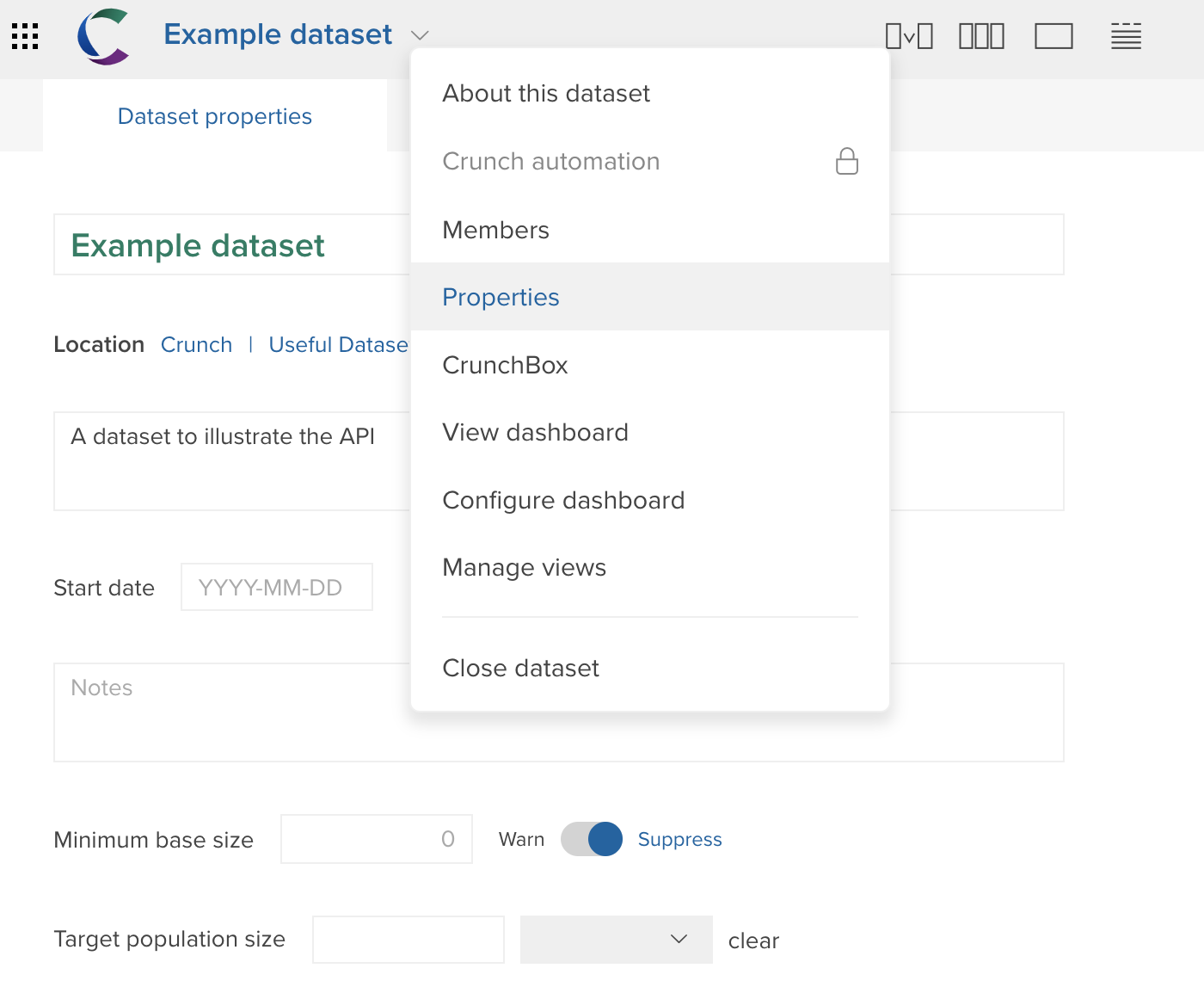 Dataset Properties – Help Center